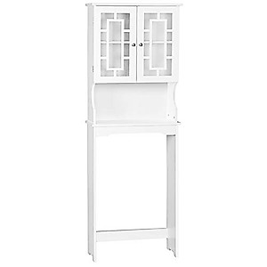 BestComfort Over The Toilet Storage Cabinet, Home Bathroom Space Saver Organizer Above Toilet, Double Doors and Adjustable Shelf, Wooden Freestanding Toilet Storage Rack Unit, 67 in H (White)