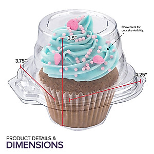 Stock Your Home Individual Plastic Cupcake Containers Disposable with Connected Airtight Dome Lid (25 Count) Clear Single Cupcake Container, BPA Free