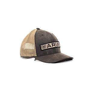 ARIAT Men's Flex Fit 110 Snapback Cap, Brown with Tan Mesh Back and Shield Logo Patch, Adjustable One Size