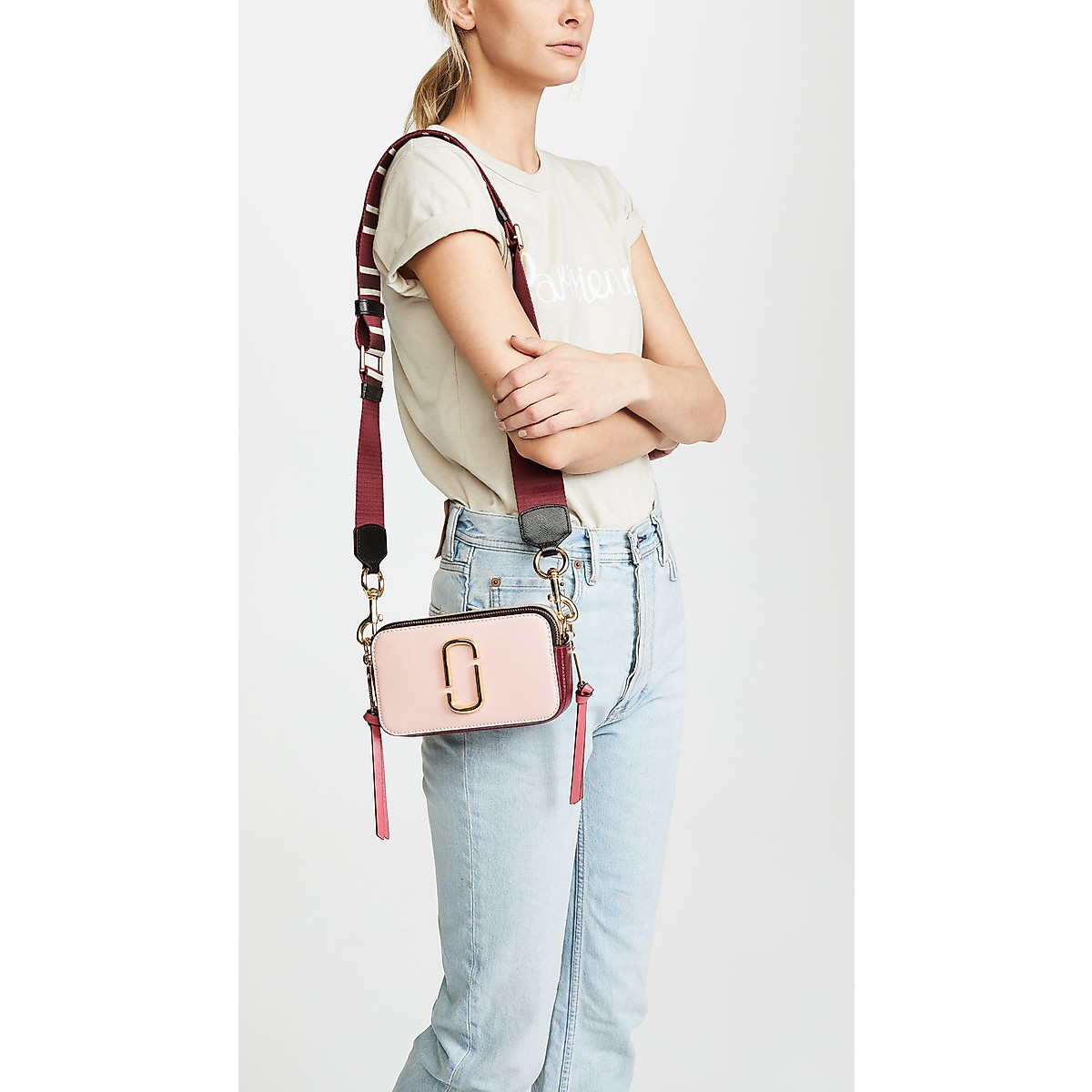 Marc Jacobs Women's The Snapshot, Rose, Pink, Stripe, One Size