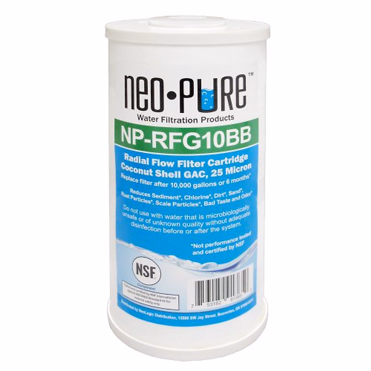 Neo-Pure NP-RFG10BB 10" BB Radial Flow GAC Carbon Filter 25 micron Compatible for for GE FXHTC, GXWH40L, GXWH35F, GNWH38S, Culligan RFC-BBSA, WRC25HD, PP10BB-CC, Pentek RFC-BB - Single
