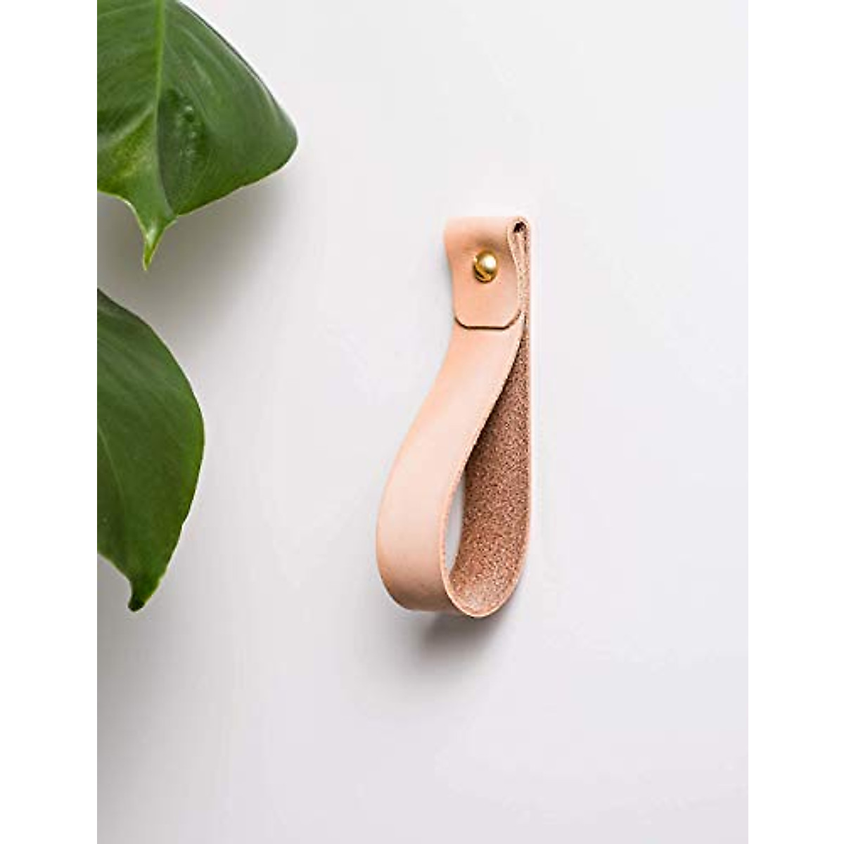 KEYAIIRA - Medium Natural Leather Wall Hook, wall hanging strap towel hook for wall leather loop strap for scarf storage boat paddle holder minimal towel bar rack storage