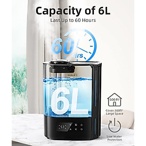 BREEZOME 6L Humidifiers for Bedroom Large Room & Essential Oil Diffuser, Ultrasonic Top Fill Cool Mist Humidifiers for Baby, Plants, Nursery Last up to 60 Hours, Smart Humidistat Control, Ultra Quiet