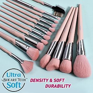 Bueart Design 16Pcs ULTRA SOFT Labeled Pro Makeup Brushes Set with Foundations Powder Blush Concealer Blending Eyeshadow Contour Brush (16Pcs Elegant Pink)