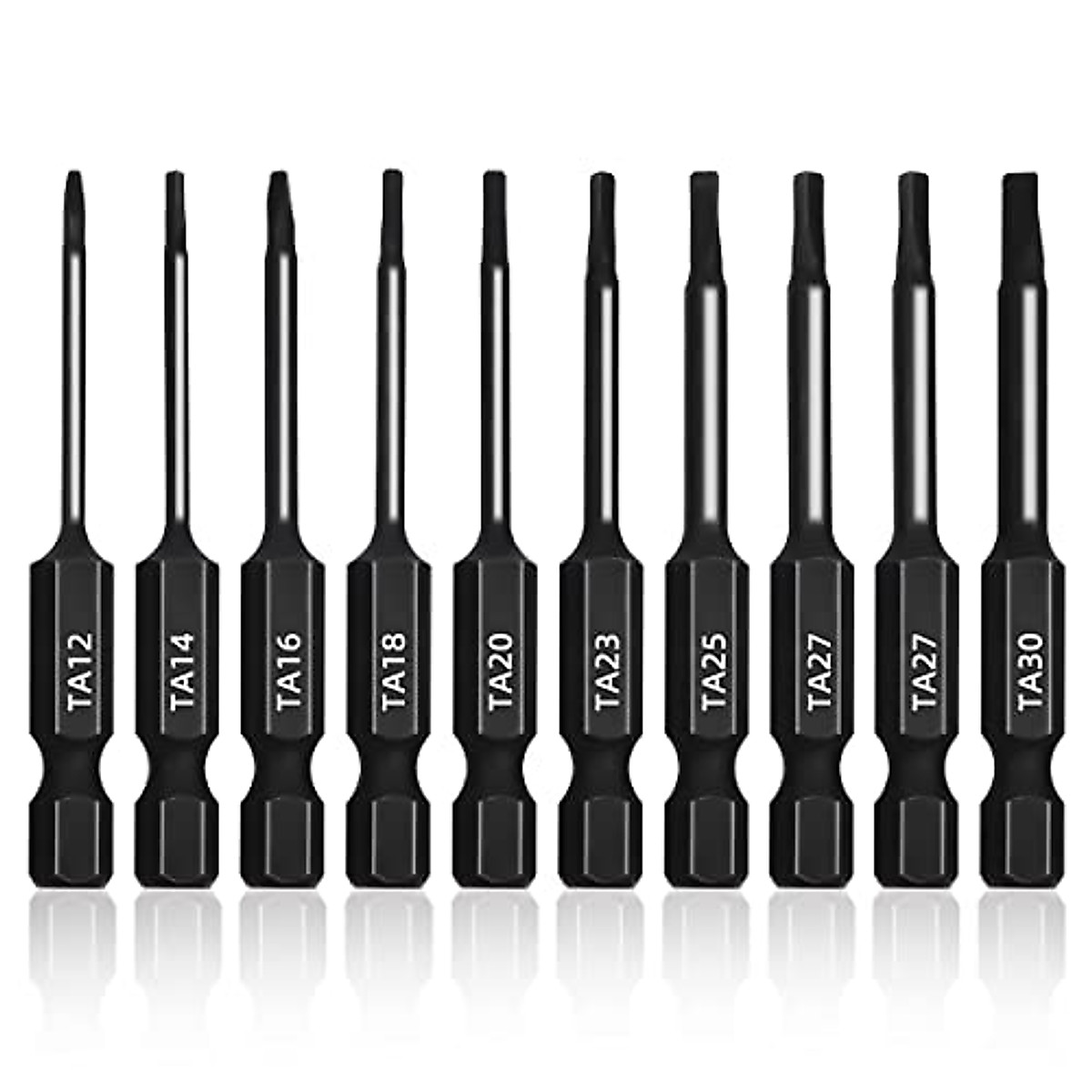 Triangle Bit Set (10 Pack - 2.3" Long Magnetic Heads) In the Following Triangle Screwdriver Sizes: TA12, TA14, TA16, TA18, TA20, TA23, TA25, TA27 (x2), TA30