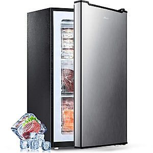Anypro Upright Freezer 3 Cu.Ft Compact Mini Freezer with Drawers Adjustable Thermostat Small Deep Freezer Single Door Standing Freezer Rapid Cooling Chest Freezer for Office/Dorm/Garage/Back to School