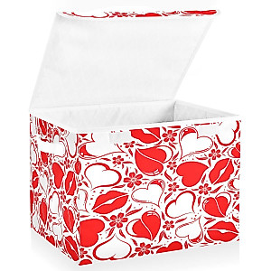 Storage Bins with Lids Foldable Storage Baskets Storage Cubes Collapsible Closet Organizer Containers with Cover Valentines Day for Home Office Organizer Closet, Shelves, Toy, Nursery