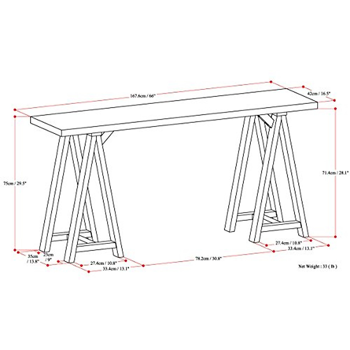SIMPLIHOME Sawhorse SOLID WOOD 66 Inch Wide Modern Industrial Wide Console Sofa Table in Distressed Grey, For the Living Room, Entryway and Bedroom