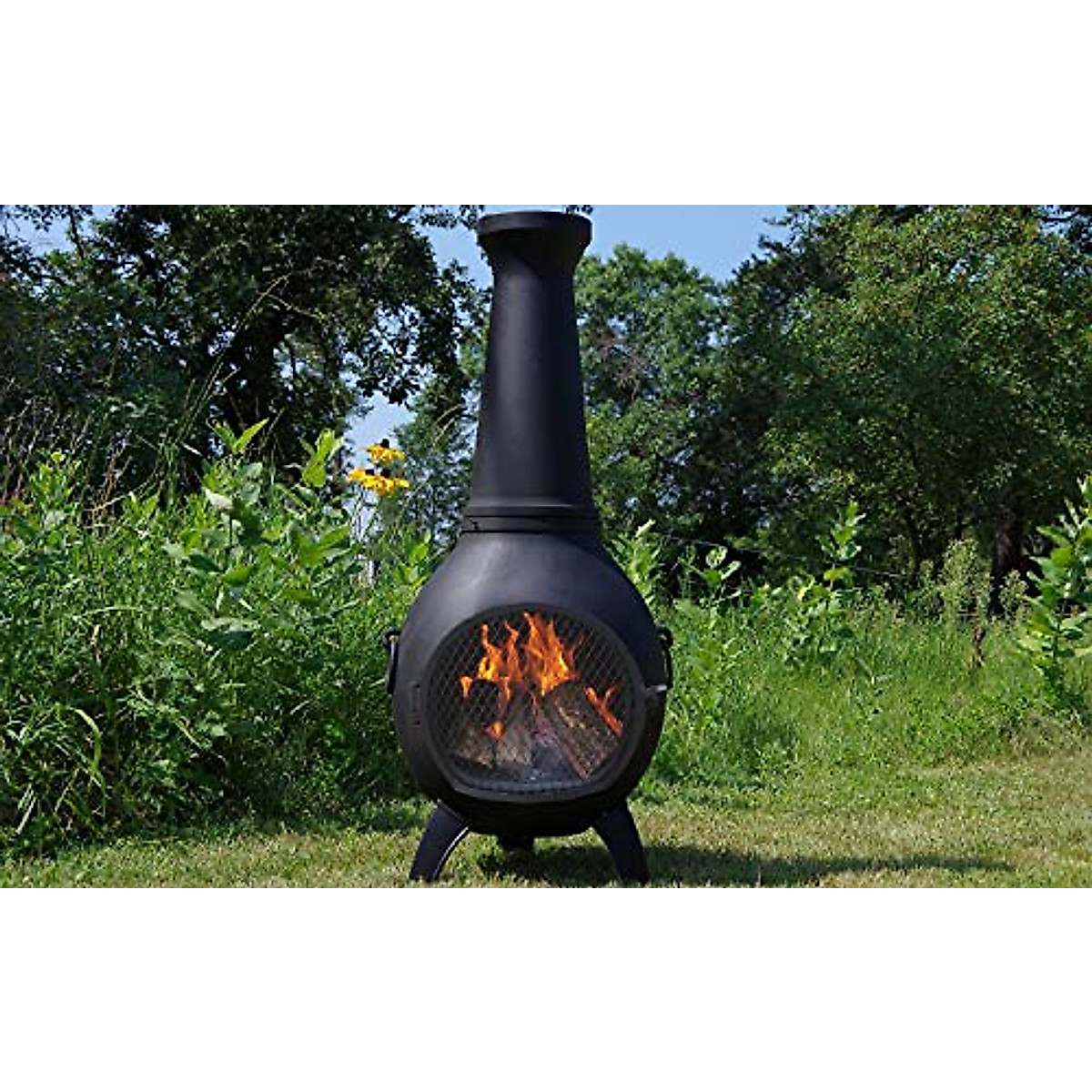 The Blue Rooster Prairie Chiminea Outdoor Fireplace - Wood Burning Cast Aluminum Deck or Patio Firepit