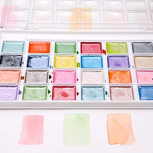 Artecho Watercolor Paint Set, 28 Glitter Metallic Colors, Semi-Moist Pearlescent Water color, Ideal for Beginners and Artists