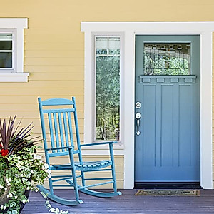 ALIMORDEN Solid Wood Porch Rocking Chair, High Back Slat Reclining Seat Patio Chair, Indoor Outdoor, Blue