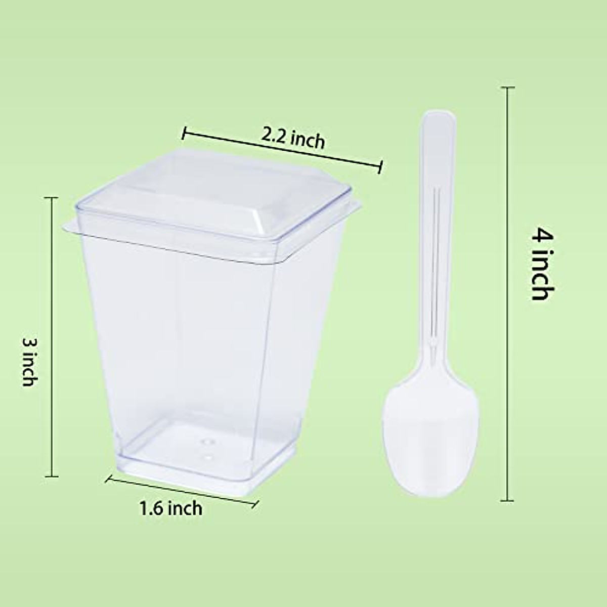 50Pack 5oz Square Dessert Cups with Lids and Spoons, Parfait Cups Clear Dessert Shooter Cups Appetizer Cups for Party with Pudding Fruit Ice Cream Cups