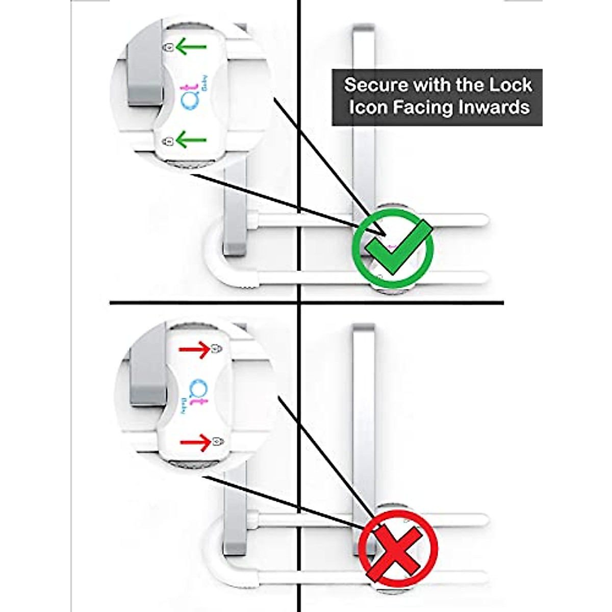 QT BABY Baby Proofing Cabinet Locks | Adjustable U Shaped Baby Safety Latches for Drawers, Fridge, Closet |Modern Baby Proofing Cabinet Lock with Extra Secure Lock Buttons (Pack of 8, White)