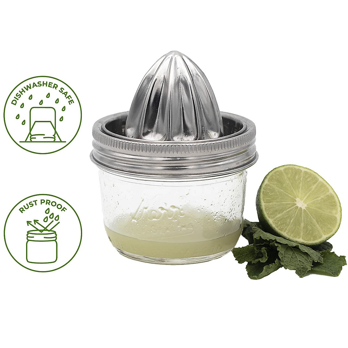 Stainless Steel Juicer Lid for Mason Jars | Metal Citrus Lemon Juice Squeezer Manual Juicer Mason Jar Top for Wide Mouth Jars | Citrus Lemon Orange Reamer Manual Hand Juicer Jar Lid - Wide Mouth