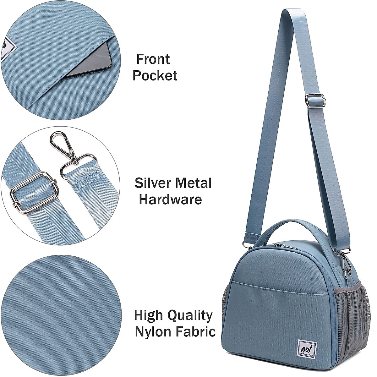 Lunch Bag Insulated Cooler Bag for Women Nylon Waterproof Lightweight Lunch Box Organiser (Dusty blue)