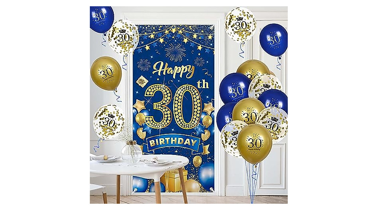 30th Birthday Decorations - Navy Blue & Gold Set