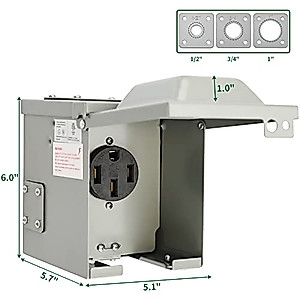 RVGUARD 50 Amp 125/250 Volt RV/EV Power Outlet Box, Enclosed Lockable Weatherproof Outdoor Electrical NEMA 14-50R Receptacle Panel, ETL Listed