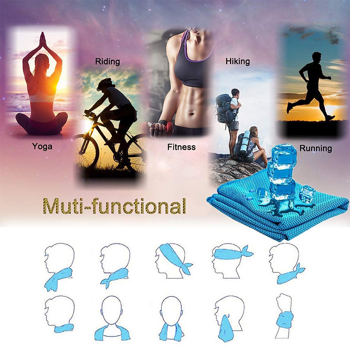 YQXCC 2 Pack Cooling Towel (47"x12") Ice Towel for Neck, Soft Breathable Chilly Towel, Microfiber Cool Towel for Yoga, Golf, Gym, Camping, Running, Workout & More Activities