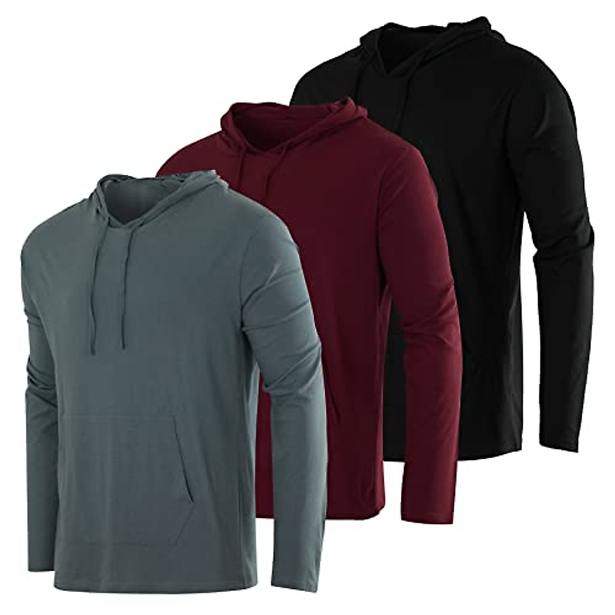 3 Pack: Men’s Cotton Lightweight Hoodie Long Sleeve Hooded T Shirt Sweatshirt French Terry Casual Performance Active Athletic Workout Gym Quick Dry Fit Jersey Pullover UPF 50 Outdoor-Set 3,L