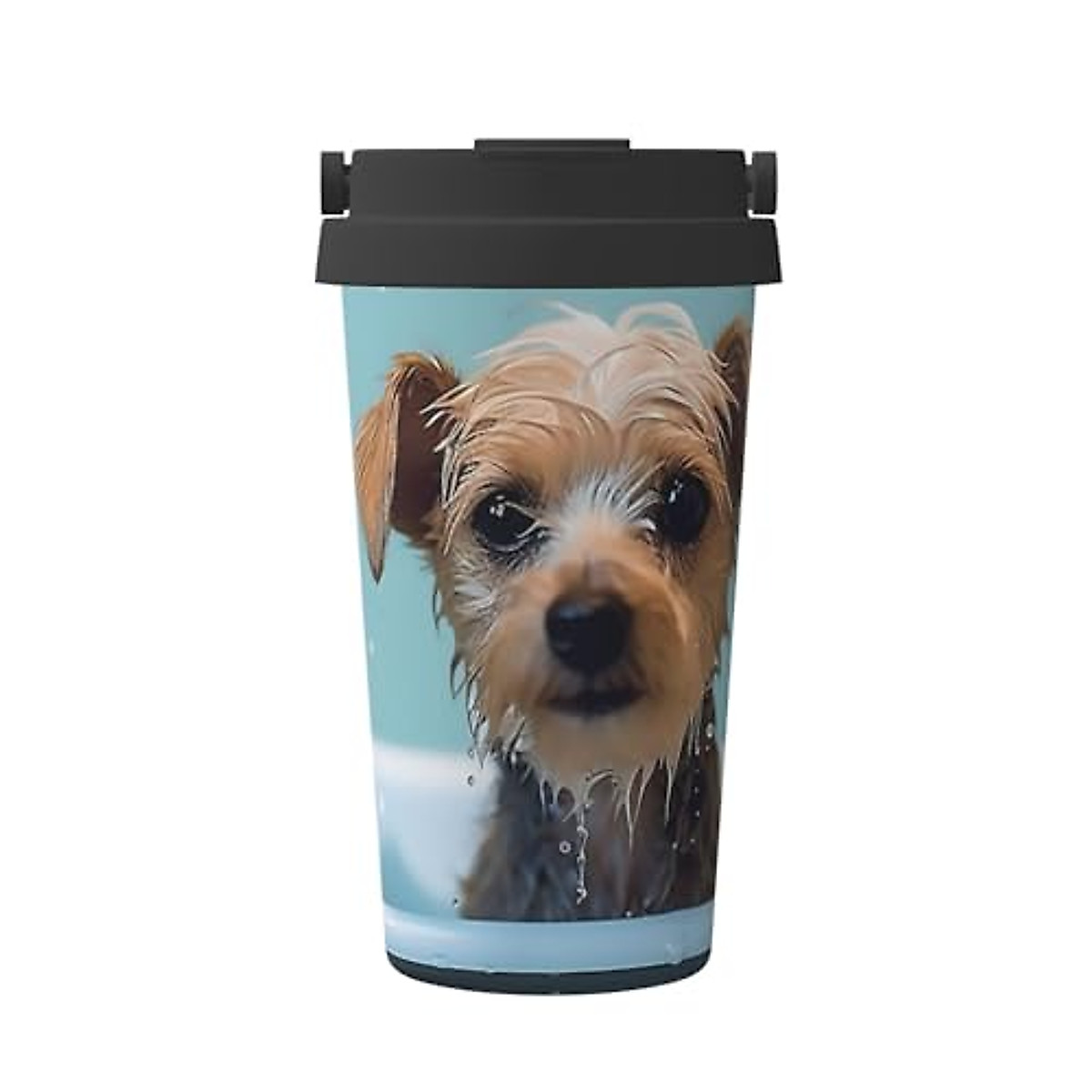 GTKSYNVE Reusable Coffee Mug with Lid and Handle, Funny Dog in Bathtub Tumbler for Hot & Cold Drinks 16oz Stainless Steel Insulated Coffee Tumblers Double Wall Vacuum Thermal Cup