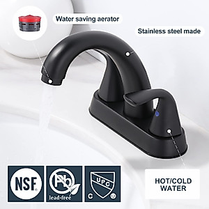 Aleasha 4 inch Centerset Bathroom Faucet Matte Black Bathroom Faucet with 2 Handles, Bathroom Sink Faucet 3 Hole for Restroom Vanity RV Bathroom