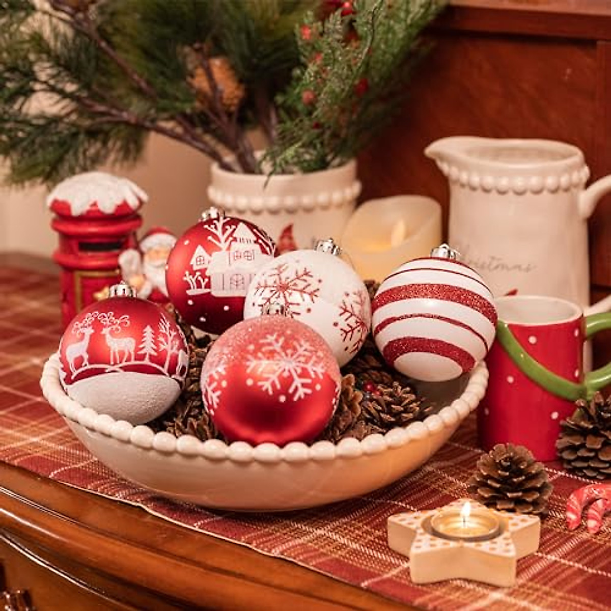 Valery Madelyn Christmas Tree Decorations Set, 16ct Red and White Shatterproof Christmas Ball Ornaments Bulk, 3.15 Inch Traditional Hanging Ornaments for Christmas Trees Xmas Holiday Party Decor