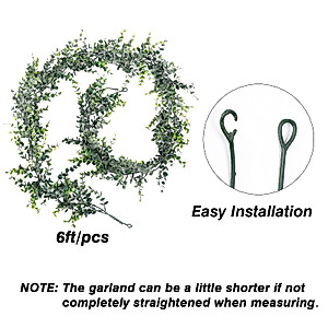 COCOBOO 6 Pack 36ft Eucalyptus Garland Artificial Greenery Boxwood Garland, Faux Vines Fake Hanging Plants for Wedding Table Arch Wall Decor (Dark Green)