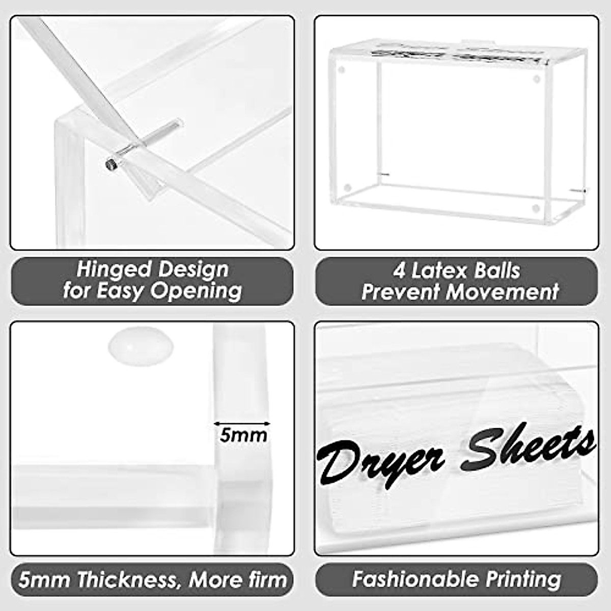 modacraft Acrylic Dryer Sheet Holder Dispenser with Hinged Lid, Fit Up to 160 Sheets Fabric Softener Sheets Clear Dryer Holder Container, Storage Box for Laundry Laundry Storage Containers and Decor