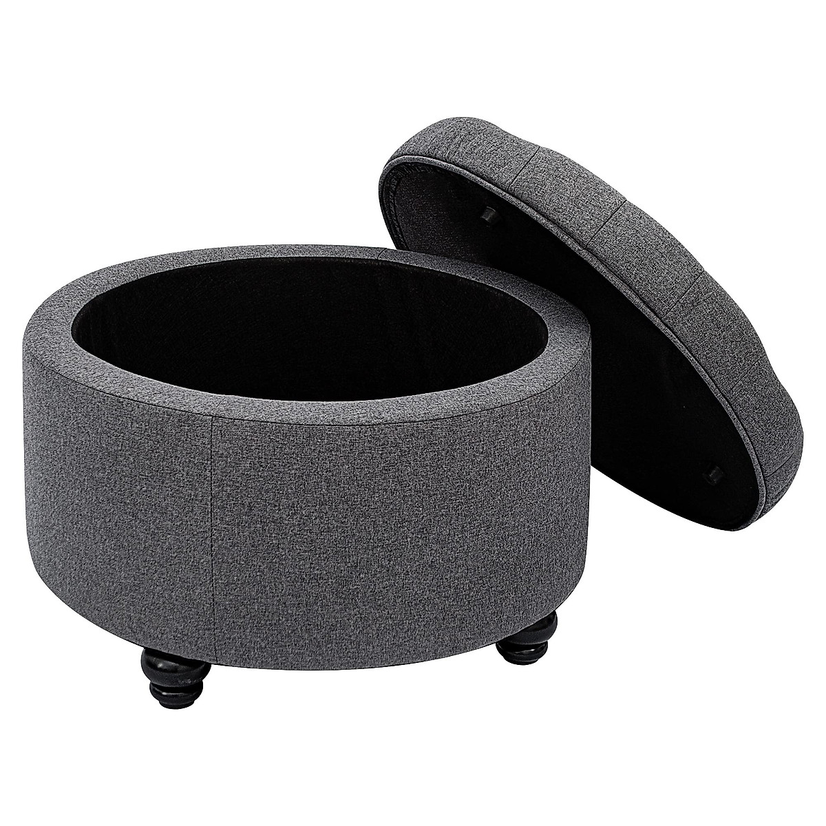 CangLong Large Button Tufted Fabric Round Storage Ottoman with Storage for Living Room & Bedroom,Dark Grey