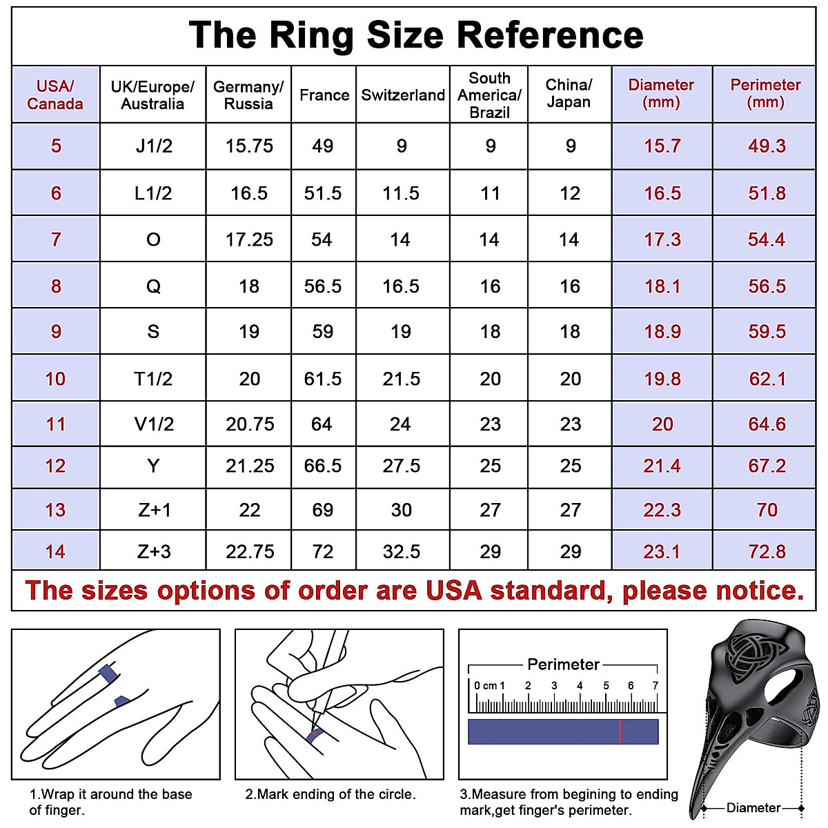 FaithHeart Mens Skull Rings Size 9 Black Stainless Steel Punk Viking Jewelry for Male Retro Celtic Knot Raven Biker Pinky Ring