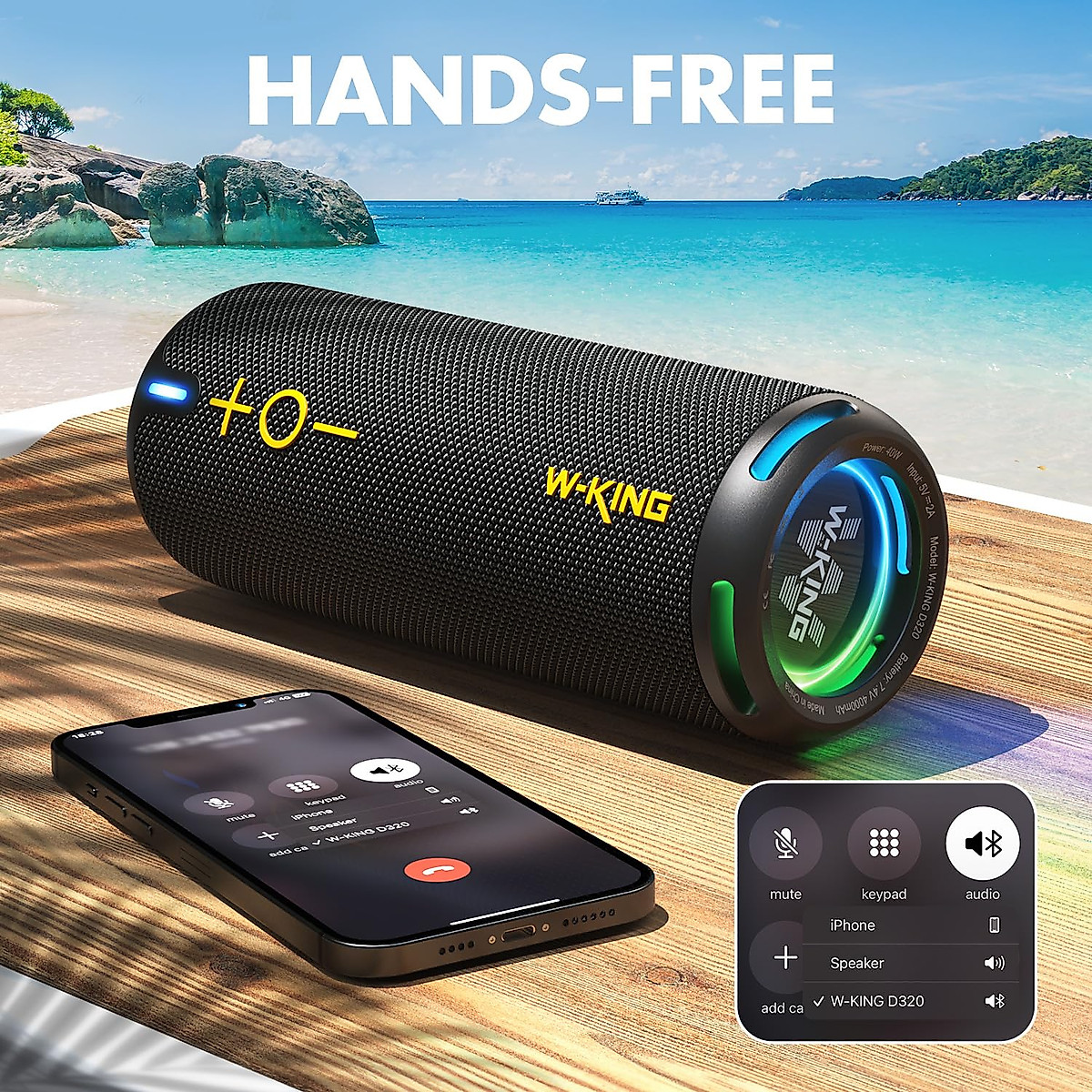 W-KING Bluetooth Speakers - IP67 Waterproof Outdoor Portable Wireless Speaker, Customized EQ APP/Deep Bass, 40W HD 360° Stereo Surround Sound with Lights/V5.3/DSP/TF/AUX, Dustproof for Shower, Camping