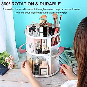 alcora life 360 Rotating Makeup Organizer, Makeup Spinning Organizer Rotating Organizer Desk for White Makeup Holder Lazy Susan Organizer Dresser- 7 Adjustable Layers with 4 Trays