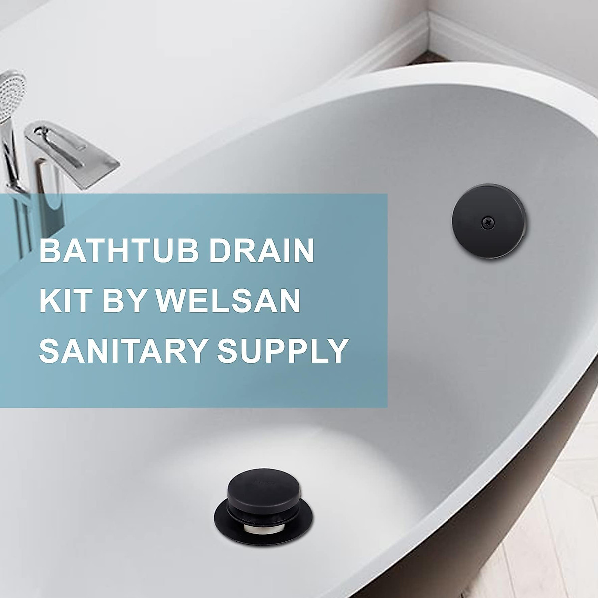 Black Bathtub Drain Tip-Toe Single Hole,Welsan Tub Drain Trim Set Conversion Kit Assembly, Coarse Thread Replacement Trim Kit with 1-Hole Overflow Faceplate Includes an Adapter, Matte Black