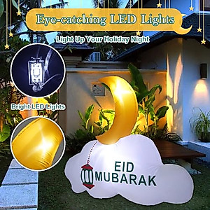 Dawdix 5FT Ramadan Inflatable Decorations, Eid Mubarak Inflatable Crescent Moon Decoration, Blow Up Ramadan Mubarak Yard Decor with LED Lights for Muslim Holiday Party, Garden