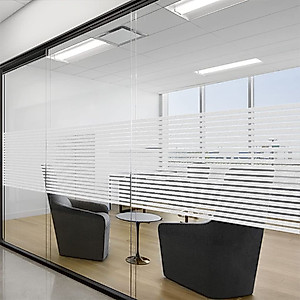 Donox Window Privacy Film UV Protection Static Window Film Non-Adhesive Window Film Beautiful and Simple for Home Office Striped Patterns 35.4 x 78.7 Inch