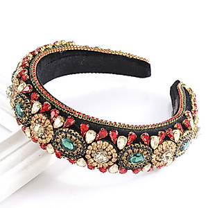 Padded Rhinestone Headband Bejewelled Crystal Velvet Wide hairband Party Headwear Hair Accessories for Women Girls (big rhinestone)
