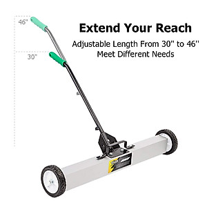 TUFFIOM 36-Inch Rolling Magnetic Pick-Up Sweeper | 30-LBS Capacity, with Quick Release Latch & Adjustable Long Handle, for Nails Needles Screws Collection
