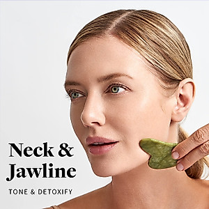 R.E.M Spring Jade Roller and Gua Sha - Spa Grade Face Roller Massager and Gua Sha Massage Tool Set. 100% Authentic Jade Stone. Reduces Puffiness, Wrinkles and Reveals Your Natural Glow