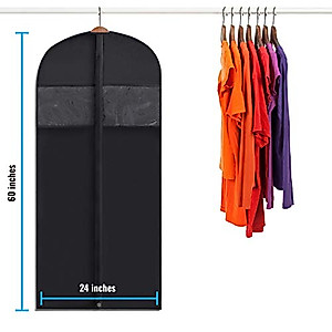 Plixio 60” Black Garment Bags for Hanging Clothes, Men Suit Bag for Travel and Clothing Closet Storage of Women Dress, Shirts, Coats, Suit Cover - Includes Zipper and Transparent Window (Black - 6 pack: 60")