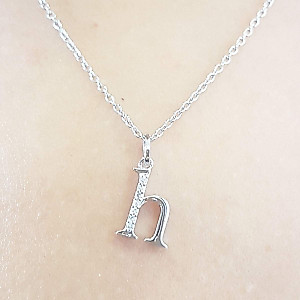 Dazzlingrock Collection 0.05 Carat (Ctw) 10K Diamond Lowercase Letter 'h' Initial Pendant for Mother's Day, White Gold