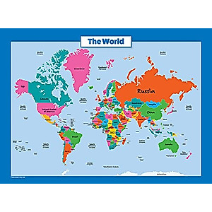 World Map and USA Map for Kids - 2 Poster Set - LAMINATED - Wall Chart Poster of the United States and the World (18 x 24)
