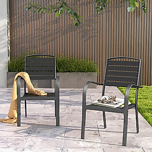 i-VTIES Patio Dining Chairs Set of 2,Outdoor Stackable Dining Chairs with Backrest & Armrest,Aluminum Frame Patio Furniture Chairs for Garden,Backyard,Lawn & Deck,Black