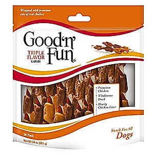 Good'n'Fun Triple Flavored Rawhide Kabobs for Dogs, 24 oz | 36 Count (P-94187)- 2 Pack