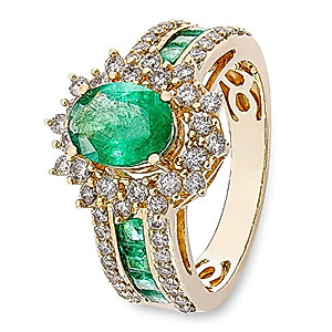 Tirafina Genuine Oval Emerald and Natural Diamond Rings, Statement Ring, Gemstone Jewelry for Women, 14K Gold (1 3/4 cttw of Gemstone, 3/4 cttw of Diamonds)