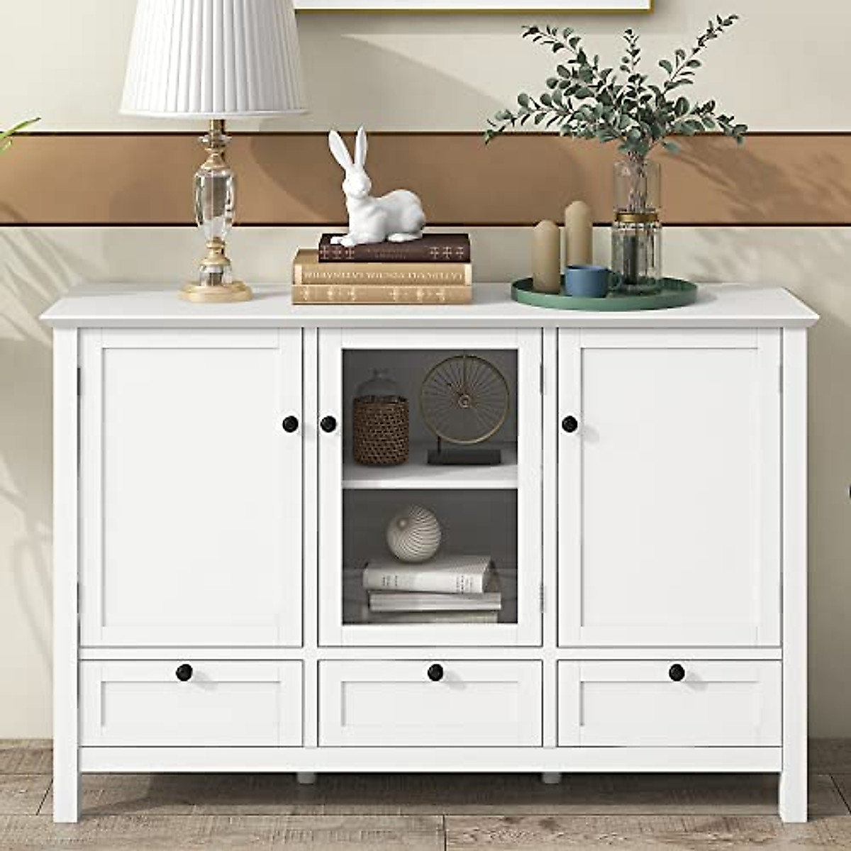 Amposei Modern 45-Inch Sideboard Buffet Cabinet Kitchen Dining Room Serving Table with Storage Drawers (White)