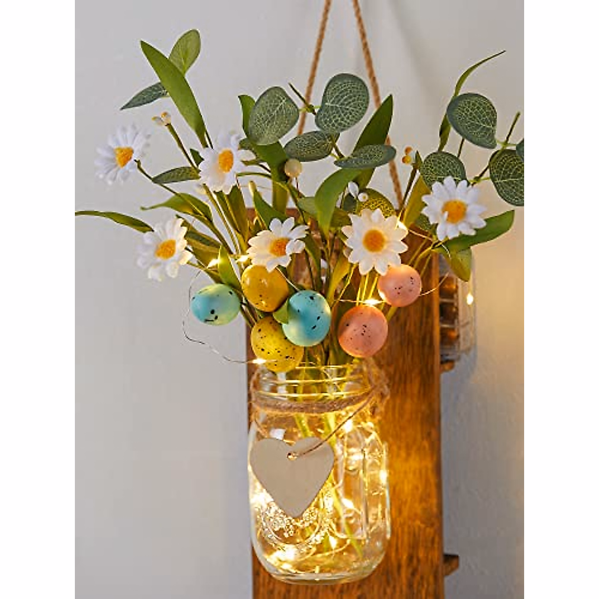 2 PACK Easter Decorations, Party Joy Easter Decor Mason Jar Sconces Rustic Wall Decor for Living Room Bathroom with Remote Control LED Fairy Lights and Artificial Flowers Spring Decorations for Home