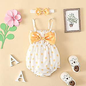 MLAGJSS 2Pcs Baby Girl Clothes Set Ruffles Sleeveless Floral Prints Girls Bodysuit Rompers Jumpsuit Cute Bow Headband Set (Zj42-Yellow,0-3 Months)