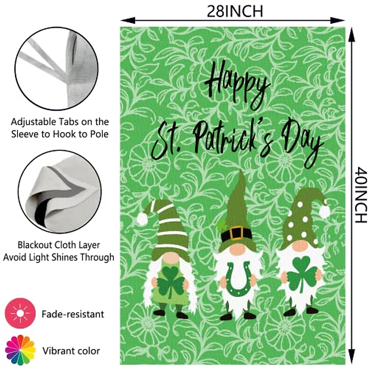 Surfapans Happy St Patricks Day House Flag 28x40 Inch Double Sided Outside Burlap Gnome Green Shamrock Clover Large Outdoor Yard Flags Porch Home Farmhouse Decoration