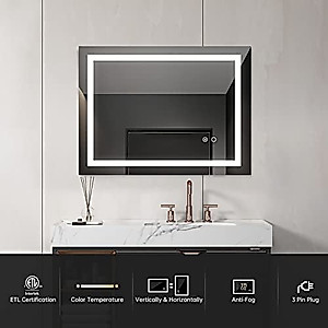 Keseno 32x24” LED Lighted Bathroom Wall Mounted Mirror with High Lumen Anti-Fog Separately Control Dimmer Function