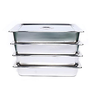 LOYALHEARTDY 4Pack 4" Deep Full Size Table Pan, Stainless Steel Hotel Pan Steam Table Pan with Lids Anti-Jam Hotel Food Pans